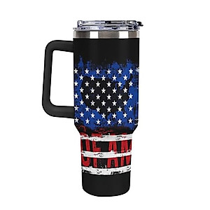 100% BLUE COLLAR Large Capacity American Flag Water Bottle, Stainless Steel Cup with Rubber Ring and Straw, Fashion Car Cups Fits in Cup Holder for Travel