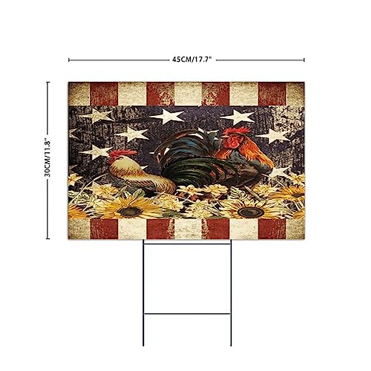 America 4th of July Patriotic Rooster Yard Lawn Sign 12x18 Inch American Banner The Old Glory Personalized Yard Signs with Stakes for Rent House Outdoor Decoration