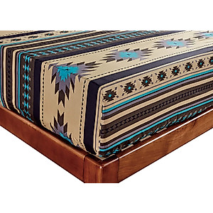 Chezmoi Collection Prescott 4-Piece Southwestern Geometric Tribal Multicolor Teal Beige Black Gray Sheet Set, Full Size