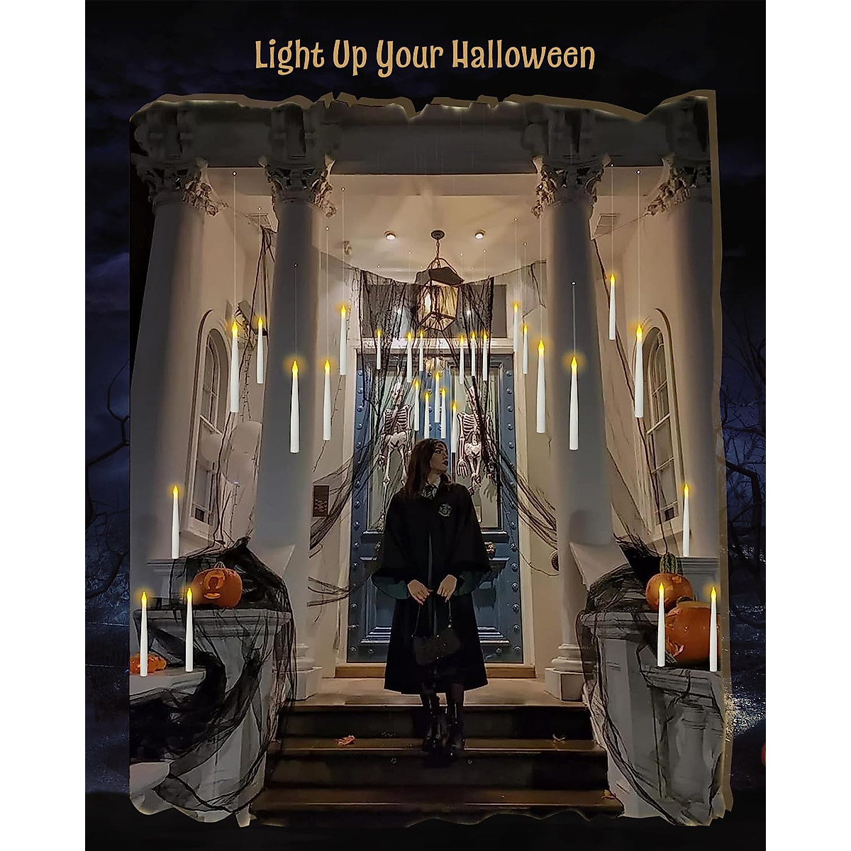 Bomivix 20pcs Christmas Decorations Flameless LED Floating Candles with Magic Wand Remote - Floating Hanging Home Decorations for a Spooky Atmosphere-Perfect for Festive Home Display