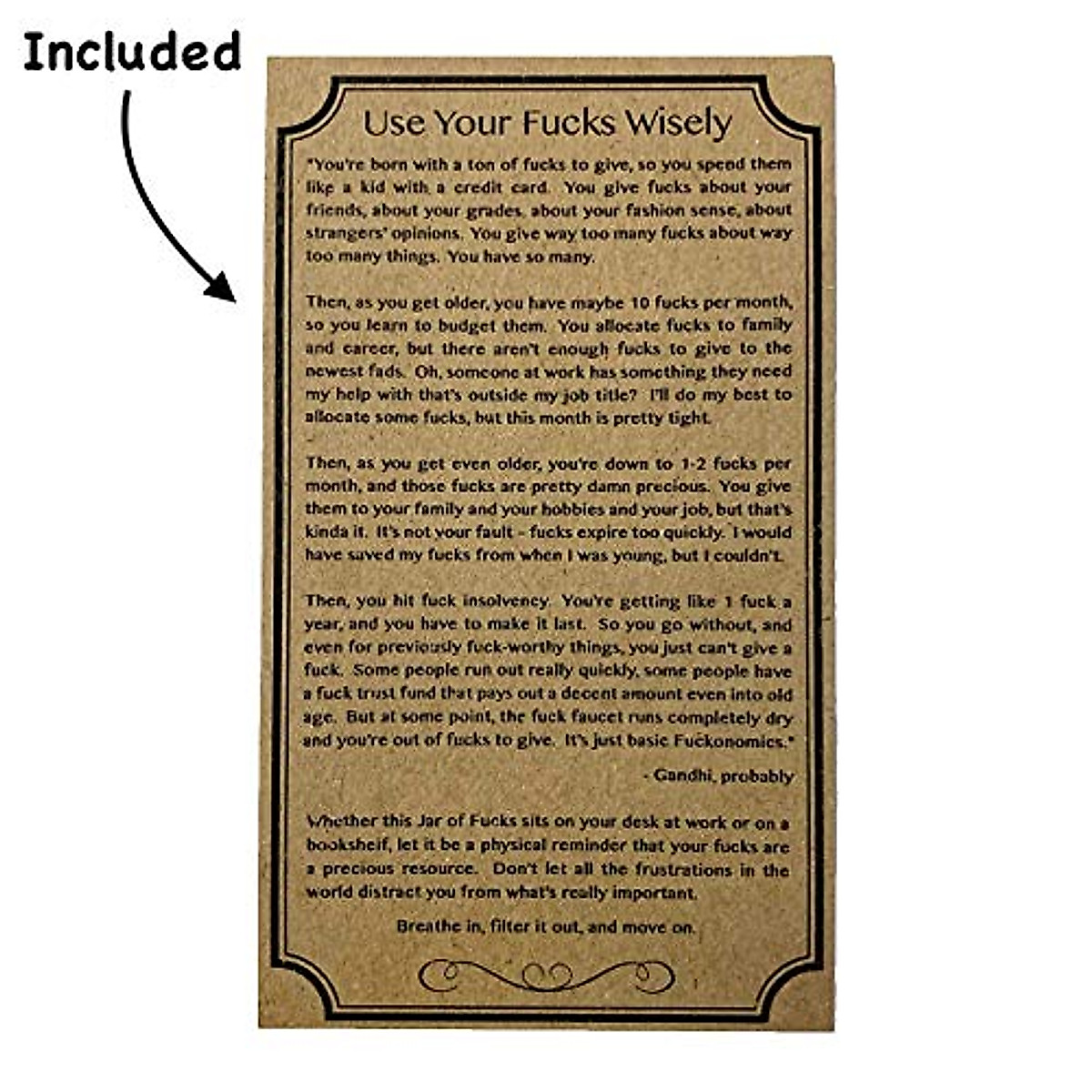 Give a Fuck - FUCK wooden cutouts - Make your own 12oz Jar of Fucks! 170 per pack - (Explanation Card Included)