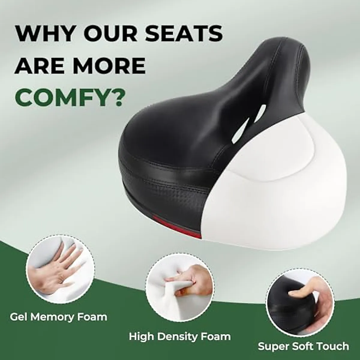 TONBUX Memory Foam Bike Seat Cushion for Men & Women - Waterproof Bicycle Saddle with Comfortable Faux Leather Cover, Universal Fit for Road, Hybrid, Commuter Bikes