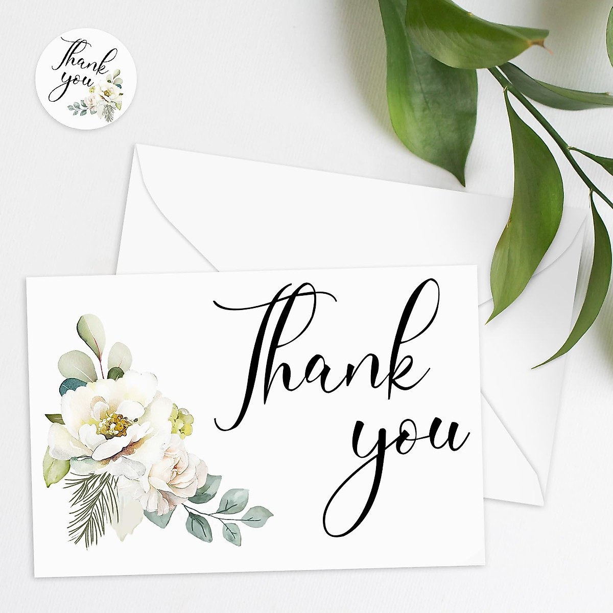 Whaline 48Pcs Funeral Thank You Cards Sympathy Thank You Card with Stickers Envelopes White Flower Bereavement Card with Message for Memorial Service Loved Ones Celebration of Life