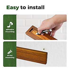 Utoplike Teak Magnetic Knife Strip, Magnet Knife Holder 15" Wall Mounted with Strong Continuous Magnet, No Drilling Required, Organizes Knives, Keys, Utensils for Kitchen