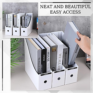 50 Pcs Cardboard Magazine Holder Magazine File Holder Magazine Storage Box Document Magazine File Organizer with 50 Pcs Labels for School Office Home Supplies (White)