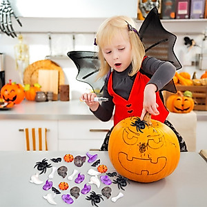 160PCS Halloween Vase Filler Mini Acrylic Pumpkin Spider Bat Bone Ghost Skull Head Small Wizard Hat Skeleton Bone Ghost Toys Ornaments for Bin Filler Table Scatter Thanksgiving Autumn Party Decoration