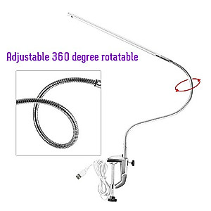N/C Desk Lamp with Clamp, USB LED Adjustable Clip Nail Desk Light Eye Care GooseNeck 360° Swivel Clamp Light Tool for Manicure Reading Eyebrow Trimming Office Tattoo