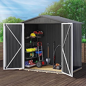 DWVO 6' x 4' Outdoor Storage Shed, Large Metal Tool Sheds, Heavy Duty Storage House with Lockable Doors & Air Vent for Backyard Patio Lawn to Store Bikes, Tools, Lawnmowers,Dark Gray