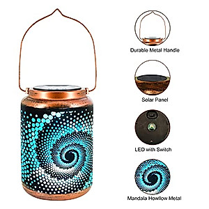 Solar Outdoor Lanterns Hanging Bohemian Solar Lights Outdoor Waterproof Garden Light, Metal Lantern Dragonfly Solar Table Light LED Lantern for Garden, Patio, Yard