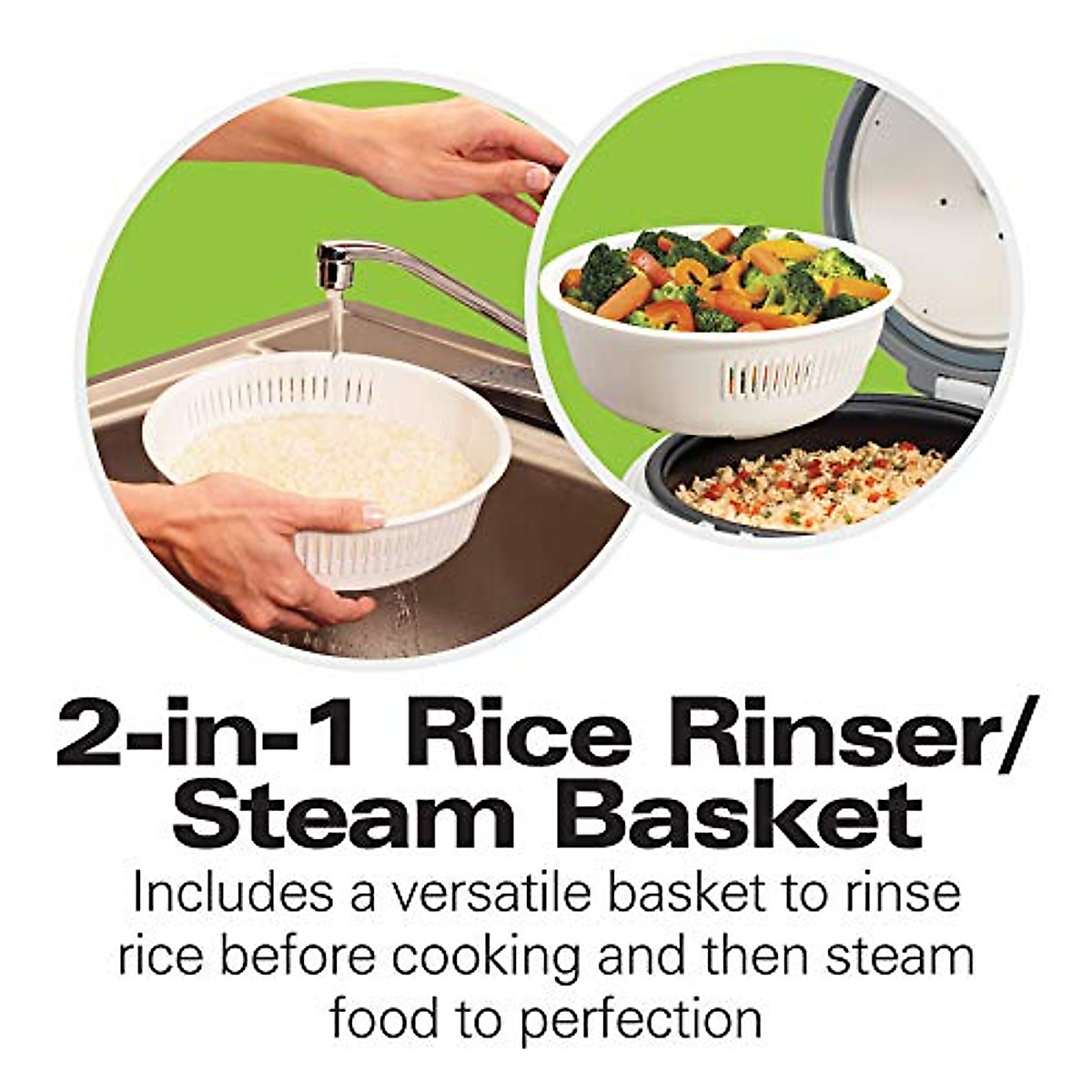 Hamilton Beach Mini Rice Cooker & Food Steamer, 8 Cups Cooked (4 Uncooked), With Steam & Rinse Basket, White (37508)