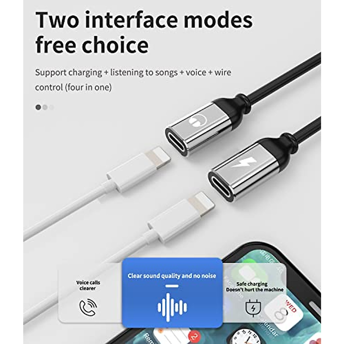 Headphone Adapter for iPhone Dual Lightning(2pack) Adaptador para Apple Splitter Audio and Charge Cord Charger Earphone 2 in 1 Dongle Jack Earbud Cable Phone 13 12 11 Pro Max Mini Xs Se 7 X Xr 8 Plus