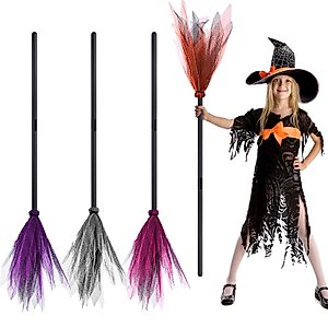 FEPITO 4 Pcs Halloween Witch Broom Wicked Witch Costume Accessories Witch Decorations Broomstick for Halloween Costumes Party