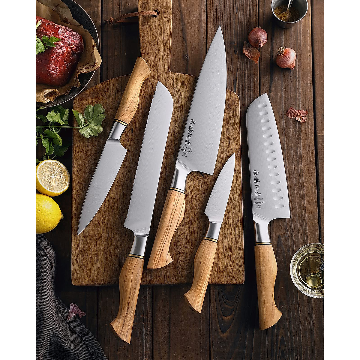 HEZHEN Sweden Sandvik stainless steel knife set Chef Santoku bread vacuum heat treatment 14C28N hand forged kitchen knives cooking tools