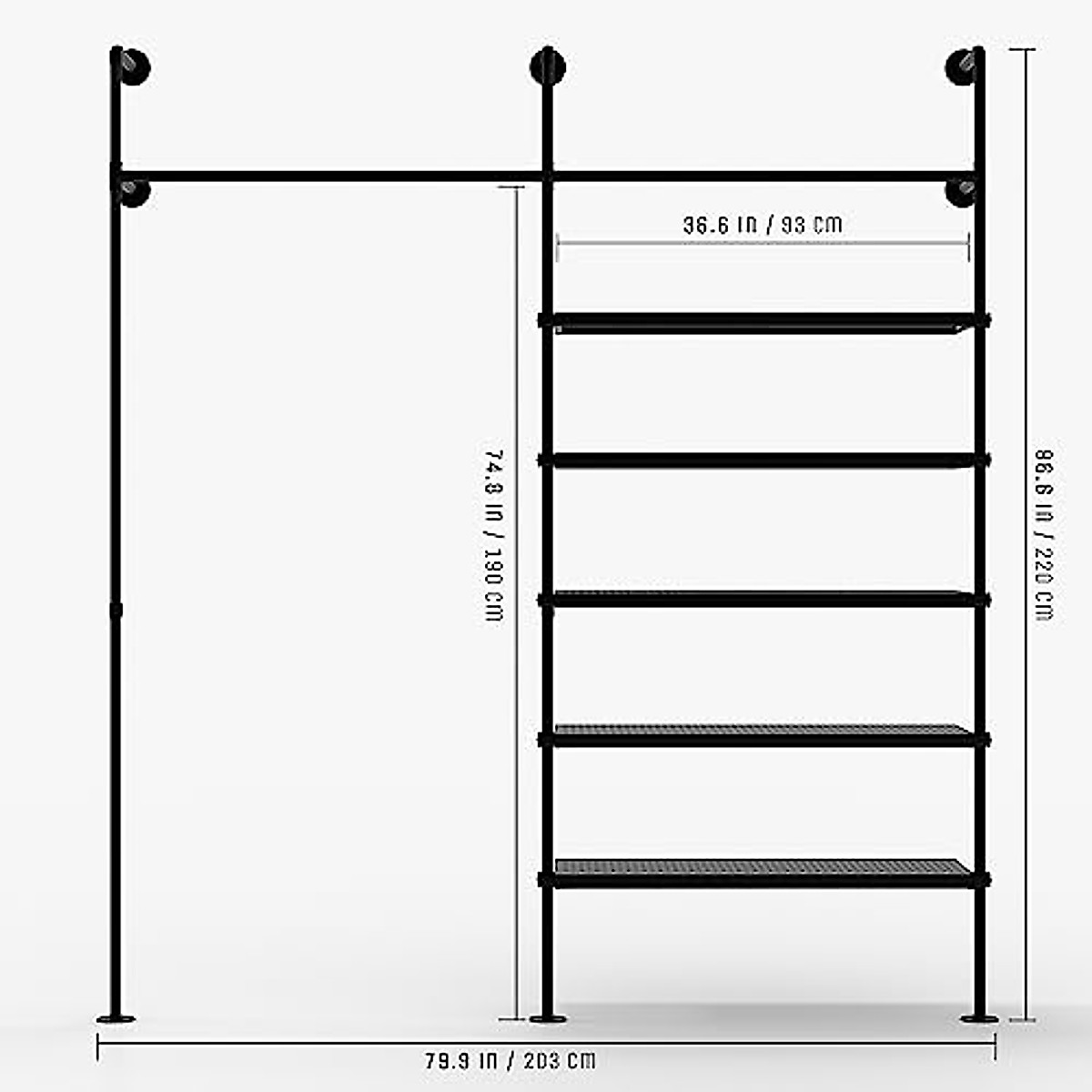 pamo industrial pipe clothing rack - FRIDA - clothes rack for wardrobe, bedroom and as walk-in closet system. Sturdy clothing racks for hanging clothes I wall mounted heavy duty clothes rack