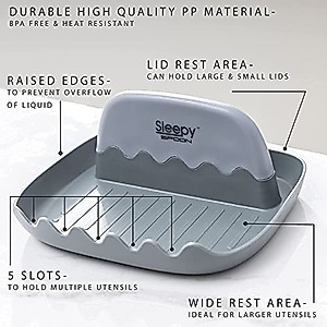 SleepySpoon Rest with Pot Lid Holder – Cool Kitchen Gadget Keeps Countertops Clean - Includes Bonus Silicone Lid Lifter