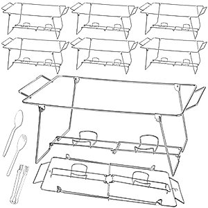 32 Pieces Buffet Wire Rack Folding Chafing Stand Collapsible Buffet Rack with Plastic Tongs, Forks and Spoons for Catering Pan Food Dish Serving Tray Home Party Supply (Silver)
