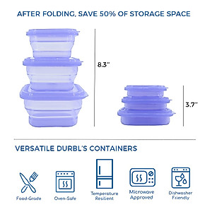 Durbl Collapsible Silicone Food Storage Containers with Silicone Airtight Lids-3 Pack (Violet), Reusable Stacking Lunch Boxes, Kitchen Stacking Container Set for Microwave Freezer Dishwasher Safe…
