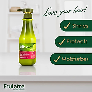 Frulatte Natural Olive Oil Leave In Conditioner & Detangler, Enriched with Shea Moisture & Argan Oil - Anti-Frizz Deep Hair Conditioner For Dry Damaged Hair - Formulated with Keratin, Vitamins B5 & E