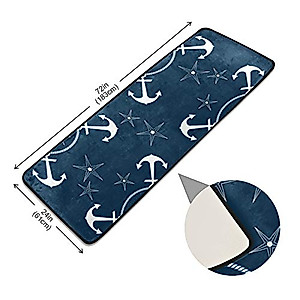 Retro Nautical Anchors Navy Kitchen Rugs Non-Slip Soft Doormats Bath Carpet Floor Runner Area Rugs for Home Dining Living Room Bedroom 72" X 24"