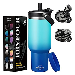 RRYFOUR 40 OZ Tumblers with Lid and Straw - Travel Coffee Tumbler Keep Cold-36H & Hot-12H, Wide Mouth Insulated Water Bottles for Work Sport Gym, Stainless Steel Tumbler Mug Leak Proof