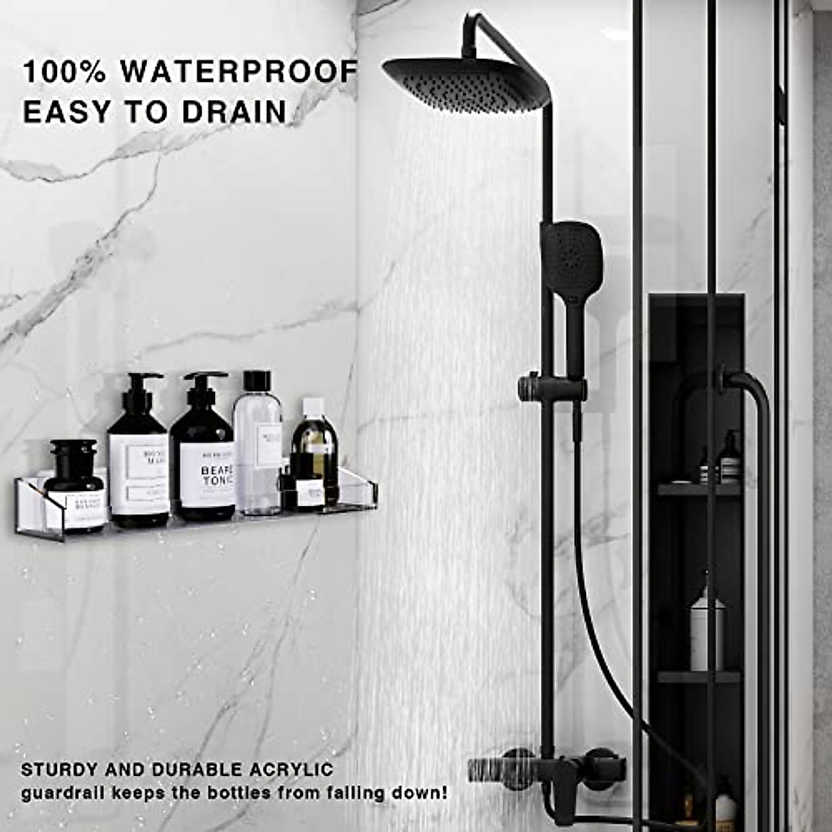 Bakzon Acrylic Shower Caddy Shelves, 2 Pack Self Adhesive Bathroom Storage Organizer, Home Wall Shower Inside Organization and Storage Decor Rv Accessories, First Apartment Essentials