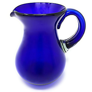 Mexican Hand Blown Glass Pitcher – Cobalt - Juice, Margaritas, Water, Lemonade (84 oz)