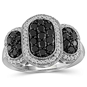 JEWELEXCESS Sterling Silver 1 Carat Black & White Diamond Ring for Women | Diamonds for Everyday Womens Wear