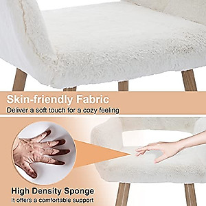 HomVent Modern Faux Fur Vanity Chair Elegant White Furry Makeup Desk Chairs for Girls Women Comfy Fluffy Arm Chair with Wood Metal Legs Cute Desk Chair for Bedroom Living Room Home Office Makeup