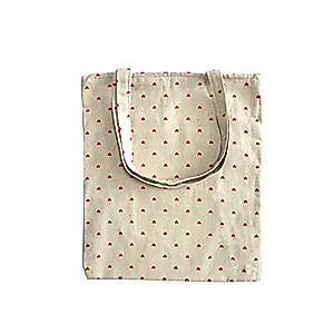 Chezi Red Heart Cotton Canvas Tote Bag Beige