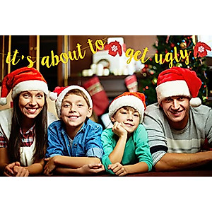 It's About To Get Ugly Banner Gold Glitter - Christmas Ugly Sweater Party Decorations,Ugly Christmas Sweater Party Supplies, Grinch Christmas Decorations,Christmas Elf Party Decorations,Christmas Party Decorations(Pre-Assembled)