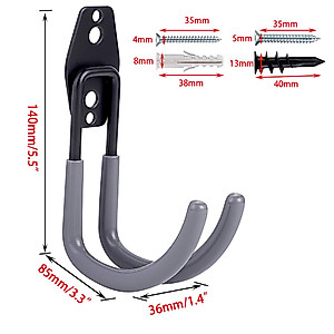 JUXYES Pack of 2 Wall Mounted Garden Hose Holder, Heavy Duty Water Hose Storage Organizer Pipe Reel Holder Hanger, Car Hose and Cord Hanger Bracket Bracing with Screws and Expansion Bolt (Gray)