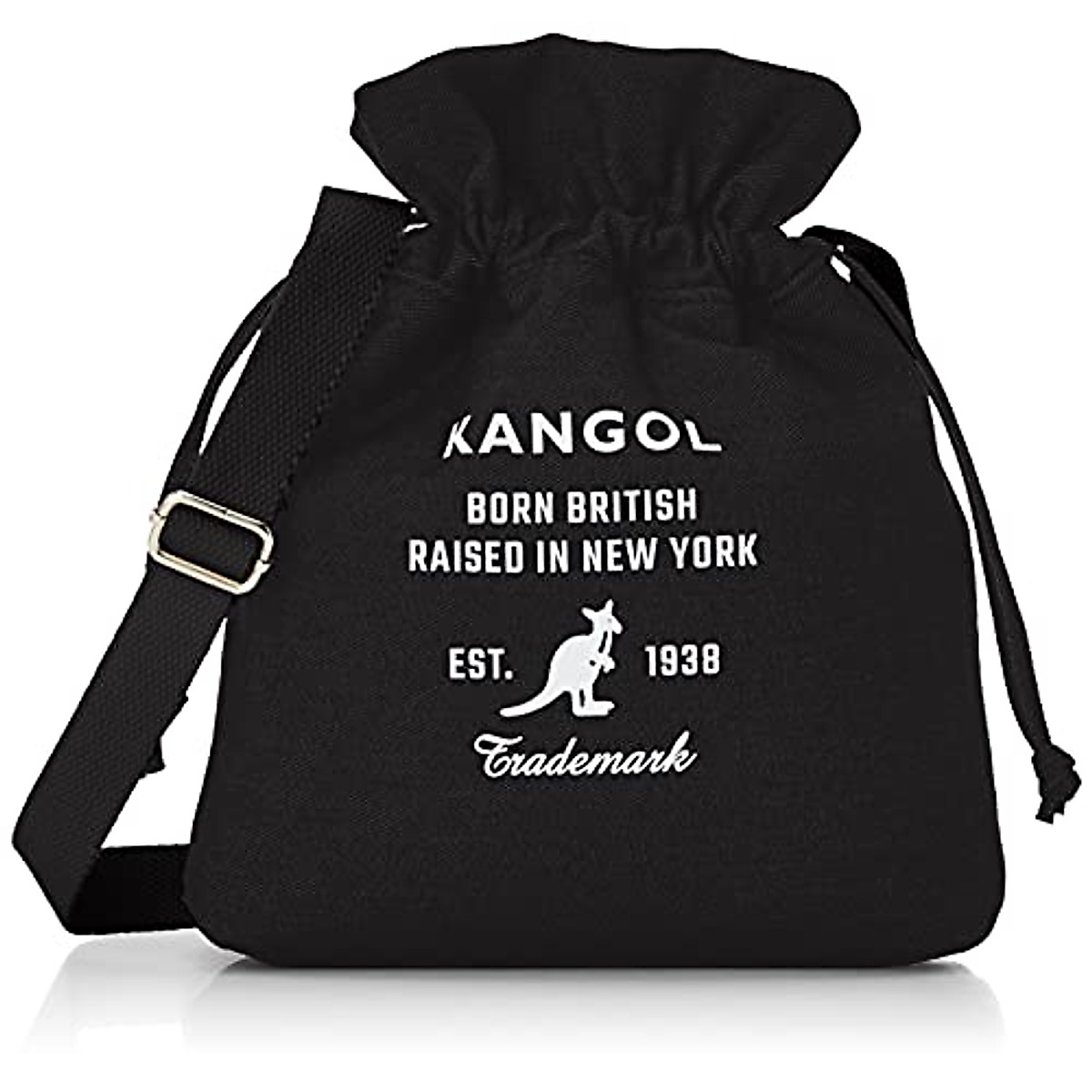 Kangol Shoulder Bag, Thick Cotton Canvas, Drawstring Bag, Black