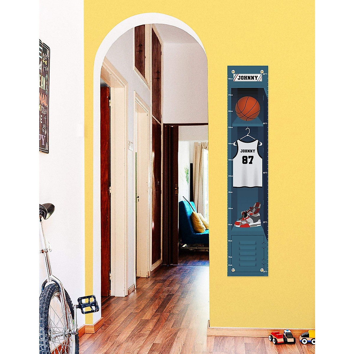 Sports Growth Chart Basketball Locker Custom Name Gift for Kids Room Decor Personalized Growth Chart