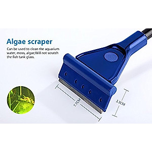 AquaticHI 5 in 1 Aquarium/Fish Tank Cleaning Kit/Tool, Algae Scraper, Fish Net, Sponge, Plant Fork, Gravel Rake, Length 19 inches (Non-Extendable)