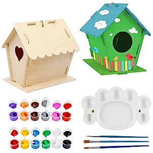 GARDWENS DIY Bird House Kit for Kids, 2 Pack Big Wooden Birdhouse Kits Build and Paint Creative Arts Crafts Hanging Kit Suitable for Girls Boys Age 3-12 Activities Decoration