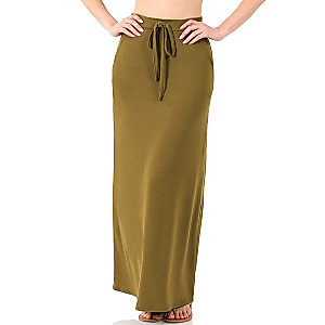 ShezPretty Women's Premium Fold Over High Waist Long Floor Length Maxi Skirt Drawstring (Large, DS-Dusty Olive)