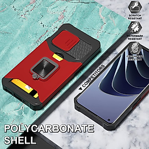 Lokyoo for OnePlus 10 Pro Case with Camera Cover & Kickstand, Slide Lens Cover + Built-in 360° Rotate Ring Stand, Armor Style, Impact-Resistant, Full Protect for OnePlus 10 Pro-Red