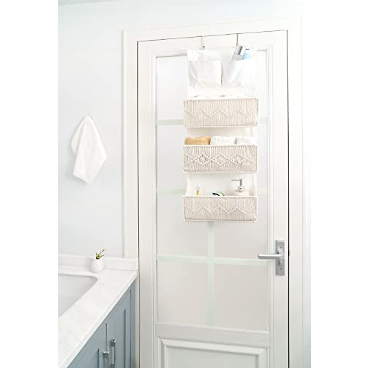 Mkono Over The Door Organizer and Diaper Organizer Caddy Boho Decor Macrame Hanging Storage for Home, Bedroom, Nursery