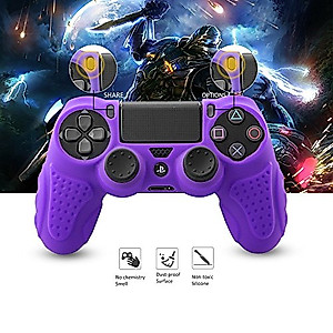 PS4 Controller Grip Skin Anti-Slip Silicone Case Cover for Sony Playstation 4 PS4/Slim/Pro Controller with 8 x FPS Pro Thumb Grips (Purple)
