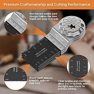 Oscillating Tool Blade Adapter-Free 2-sec Install 16PCS, Fast Smooth Cutting Multitool Blade - Strong Straight & Wavy Teeth, Oscillating Saw Blade for Wood Nails Metal, Fit Bosch Fein
