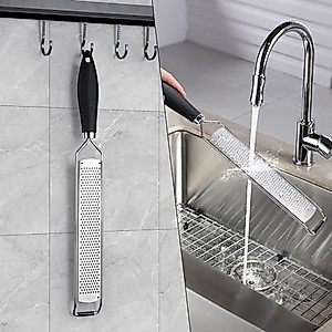 Rainspire Zester Grater with Handle, Lemon Zester Cheese Grater for Kitchen Stainless Steel, Parmesan Cheese Garlic Nutmeg Chocolate Fruits Vegetables Ginger Grater, Fine, Black