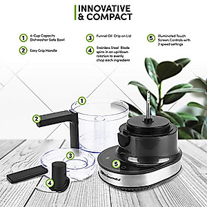 Elite Gourmet EMC4423 Maxi-Matic Patented Electric HoverChop Vegetable Food Prep Processor Chopper, Up/Down Chopping Motion, Chop, Grind, Emulsify, Puree, Mince, Touch Screen Keypad