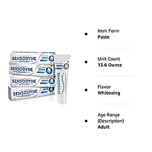 Sensodyne Repair and Protect Whitening Toothpaste, Toothpaste for Sensitive Teeth and Cavity Prevention, 3.4 oz (Pack of 4)