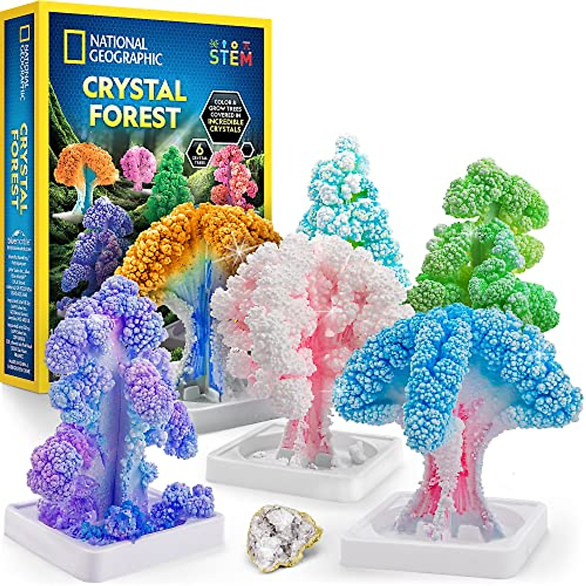 NATIONAL GEOGRAPHIC Craft Kits for Kids - Crystal Growing Kit, Grow 6 Crystal Trees in Just 6 Hours, Educational Craft Kit with Art Supplies, Geode Specimen, STEM Arts & Crafts Kit (Amazon Exclusive)