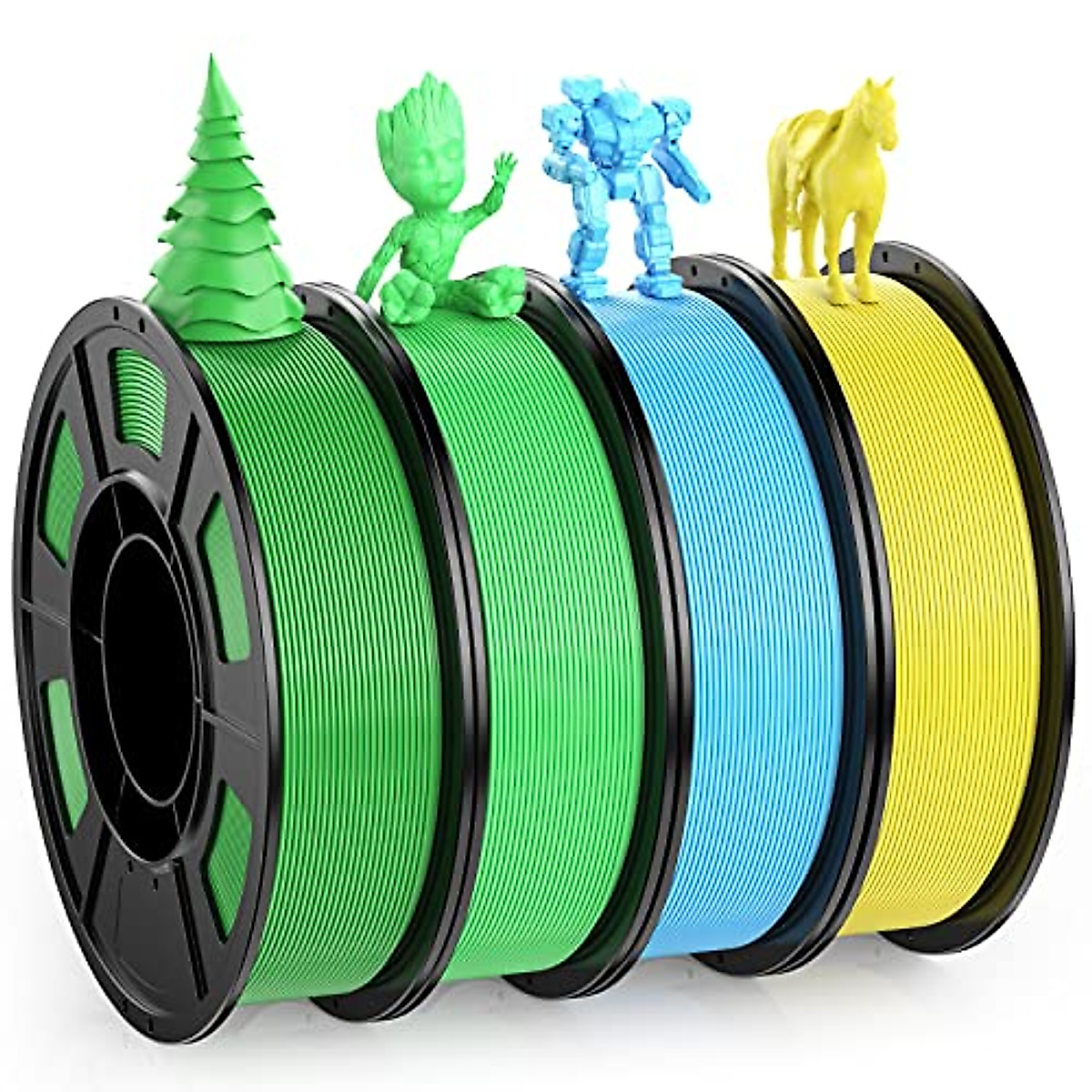 WEEFUN 3D Printer Filament Bundle 250g X 4 Spools, PLA Filament 1.75mm 3D Printing Material, Four Bright Color PLA Filaments Kit for 3D Printer Green/Light-Green/Yellow/Sky Blue, Fit Most 3D Printers