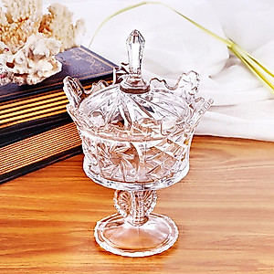 DOITOOL Crystal Glass Candy Dish With Lid Crown Candy Jar Decorative Candy Bowl Crystal Covered Cookie Jar for Home Office Desk