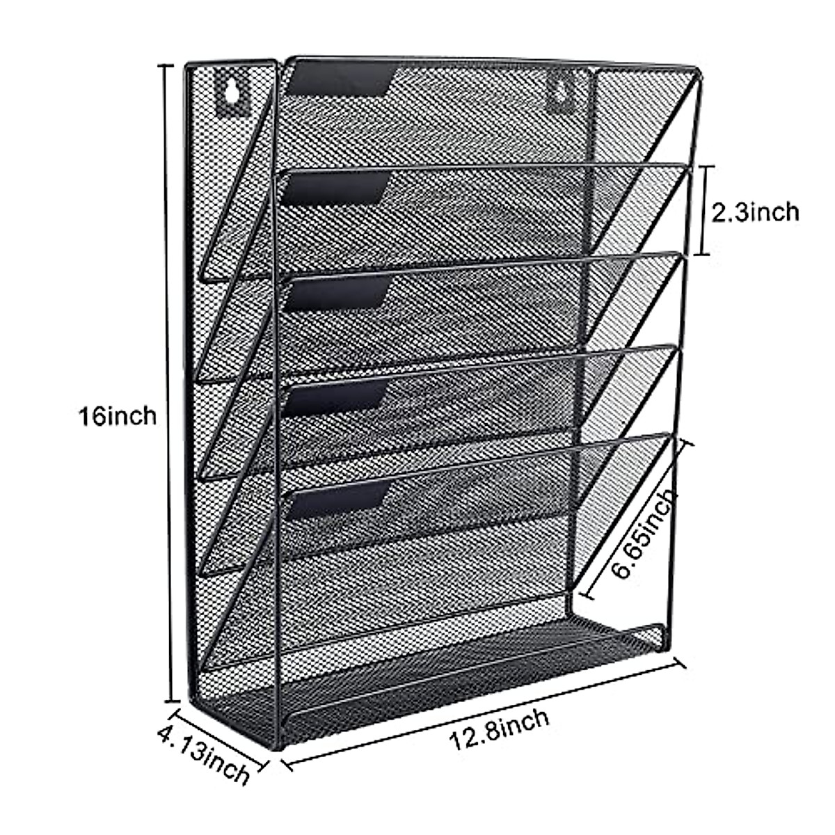 PAG Hanging Wall File Holder Mail Sorter Magazine Rack Office Supplies Metal Mesh Desk Organizer, 6 Tier, Black