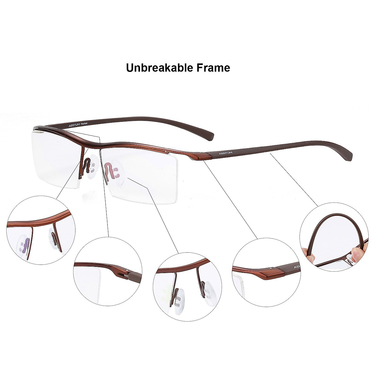 Agstum Pure Titanium Half Rimless Business Glasses Frame Eyeglasses Clear Lens