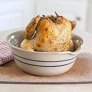 Martinez Pottery Hand Made Heritage Blue Stripe Stoneware Chicken Cooker