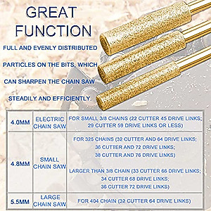 Burr Grinding Stone File - 6Pcs 3mm 5/32" 3/16" 7/32" Shank Diamond Chainsaw Sharpener Rotary Bit Set Polishing Sharpening Garden Tool for Lawn Mower Chainsaw Parts Garden,120-150 Grit,Gold (Gold)